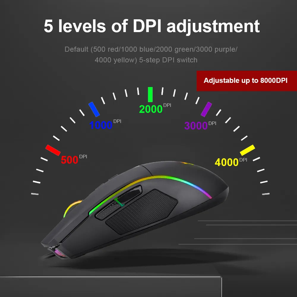 ReDragon Programmable Ergonomic Wired Gaming Mouse 8000 DPI 8 Buttons